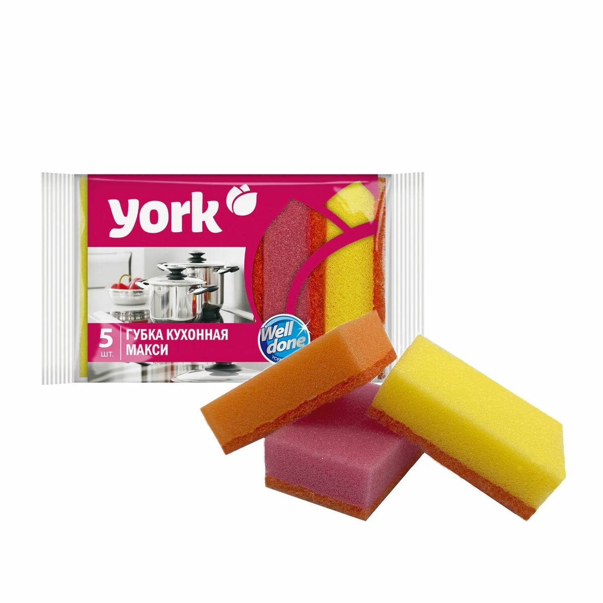 Губка поролон/абразив York "Макси" (10х7х2,9см), комплект 5шт. (030040)