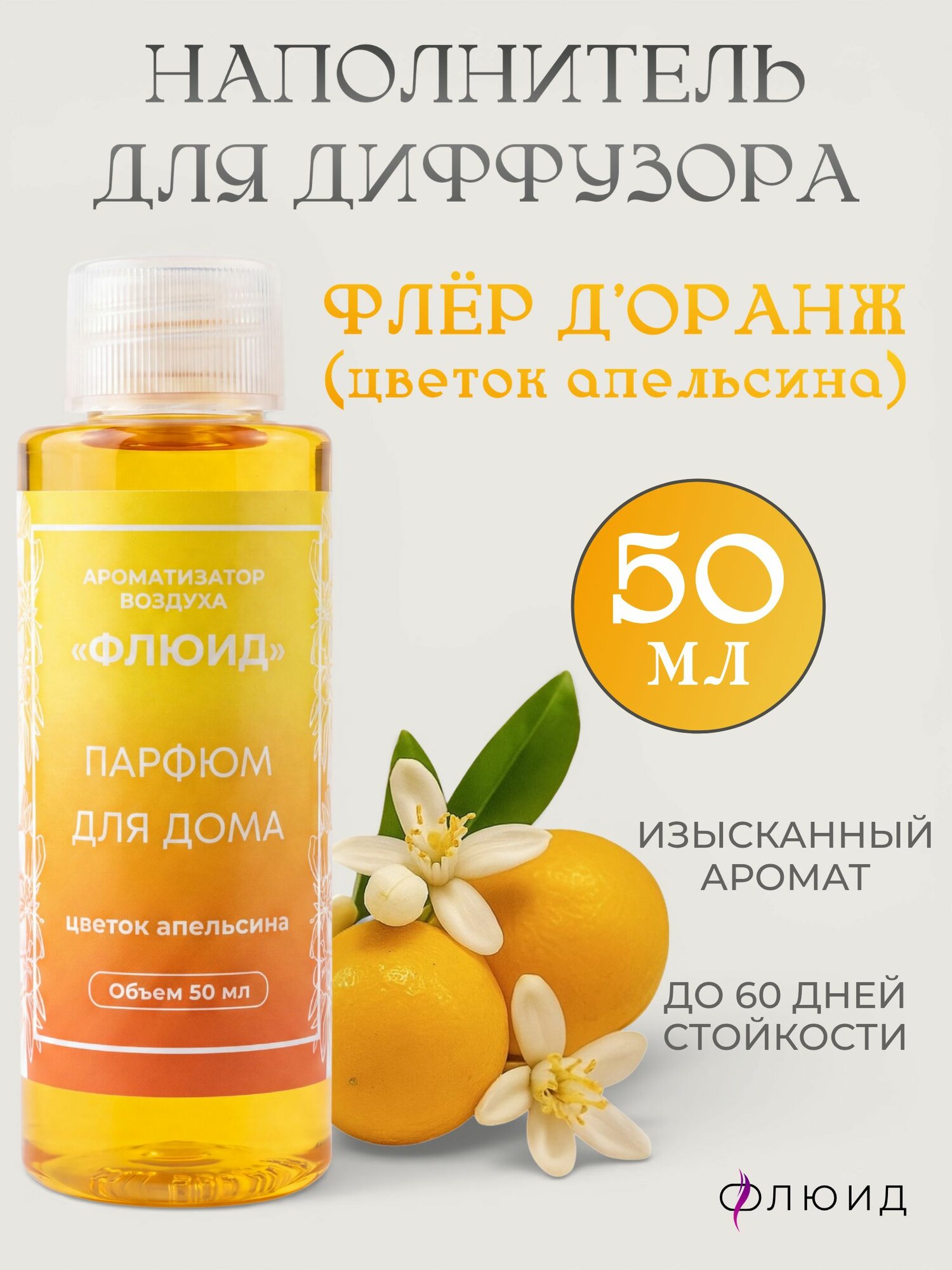 Доливка для диффузора Жидкость ароматическая Рефил Цветок апельсина 50мл