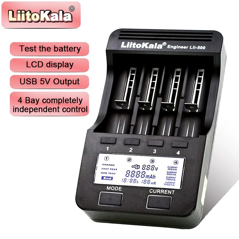 LiitoKala LII-500 Smart Universal LCD LI-ion Ni Mh AA AAA 10440 14500 16340 17335 17500 18490 17670 18650 Зарядное устройство