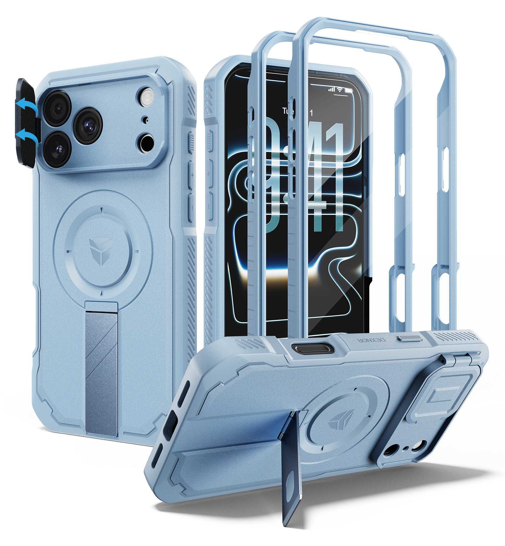 Магнитный чехол DEXNOR для iPhone 18 Pro Max и iPhone 17 Pro Max с защитной пленкой и подставкой