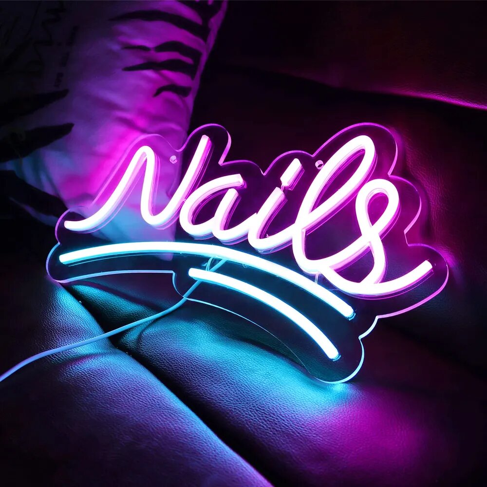 Nails неоновая вывеска светодиодная лампа с USB питанием, подходит для украшения маникюрного салона38x22cm