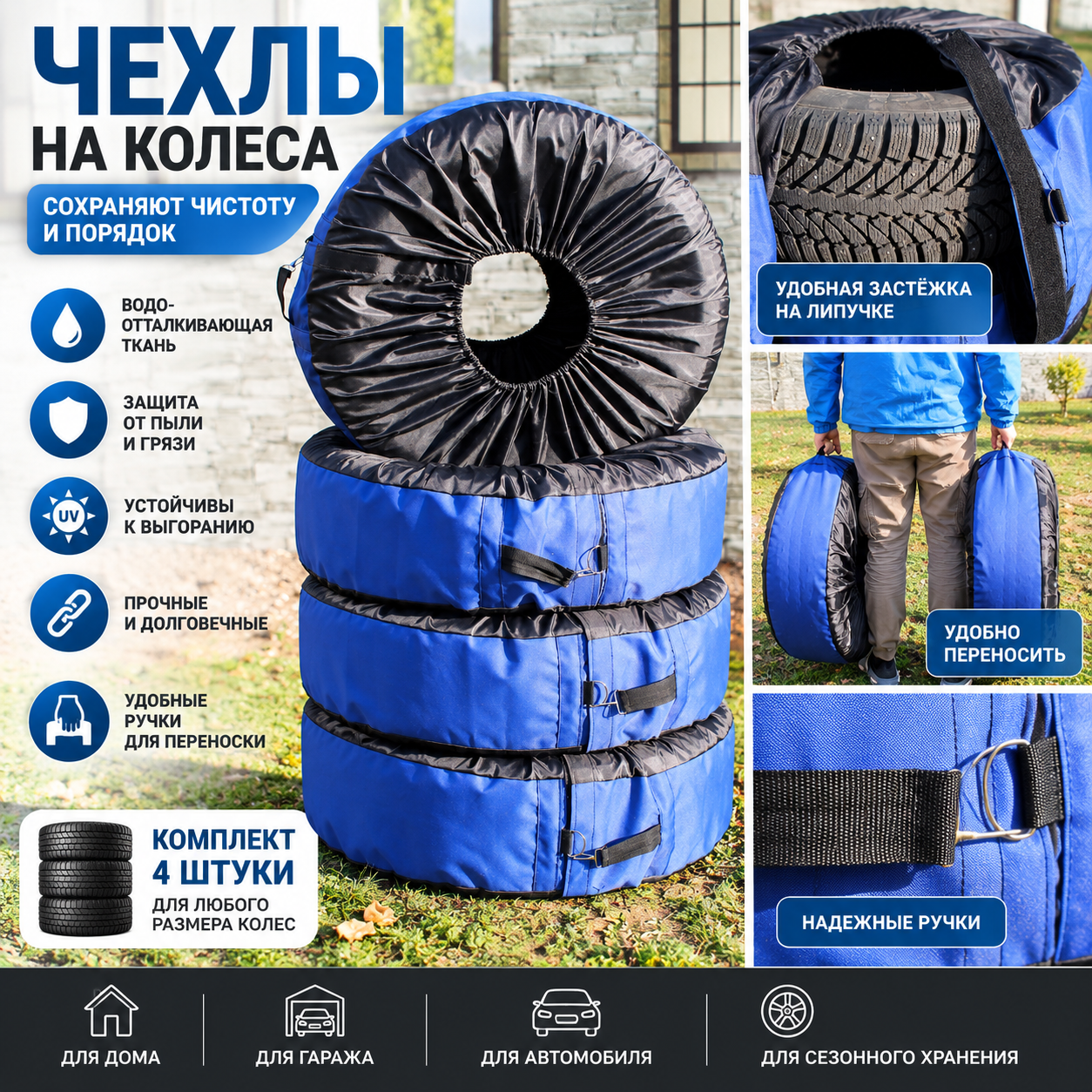 Чехлы для хранения автомобильных колес 19-20" Blue, 4 шт.