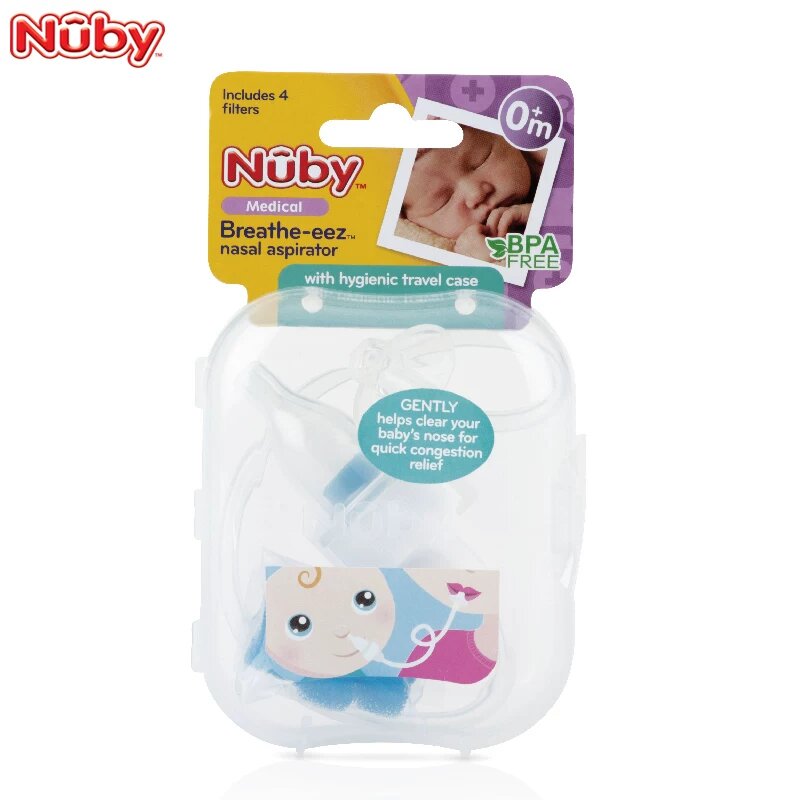 Nuby детский аспиратор для носа с гигиенической коробкой и включенным шприцем для безопасной очистки носа младенцев и