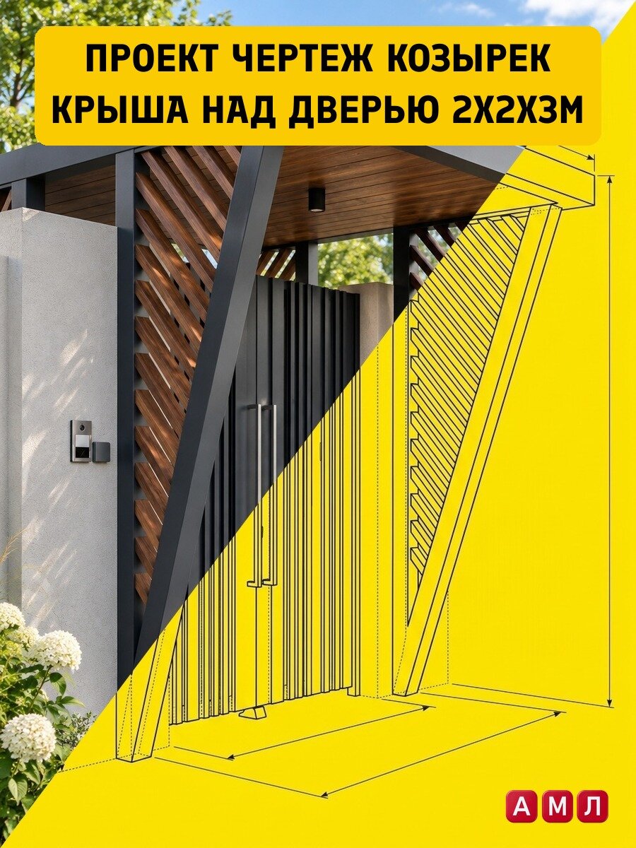 Проект чертеж Козырек крыша над дверью 2x2x3м - скачать и распечатать чертежи, пошаговая и поэтапная схема сборки 3D