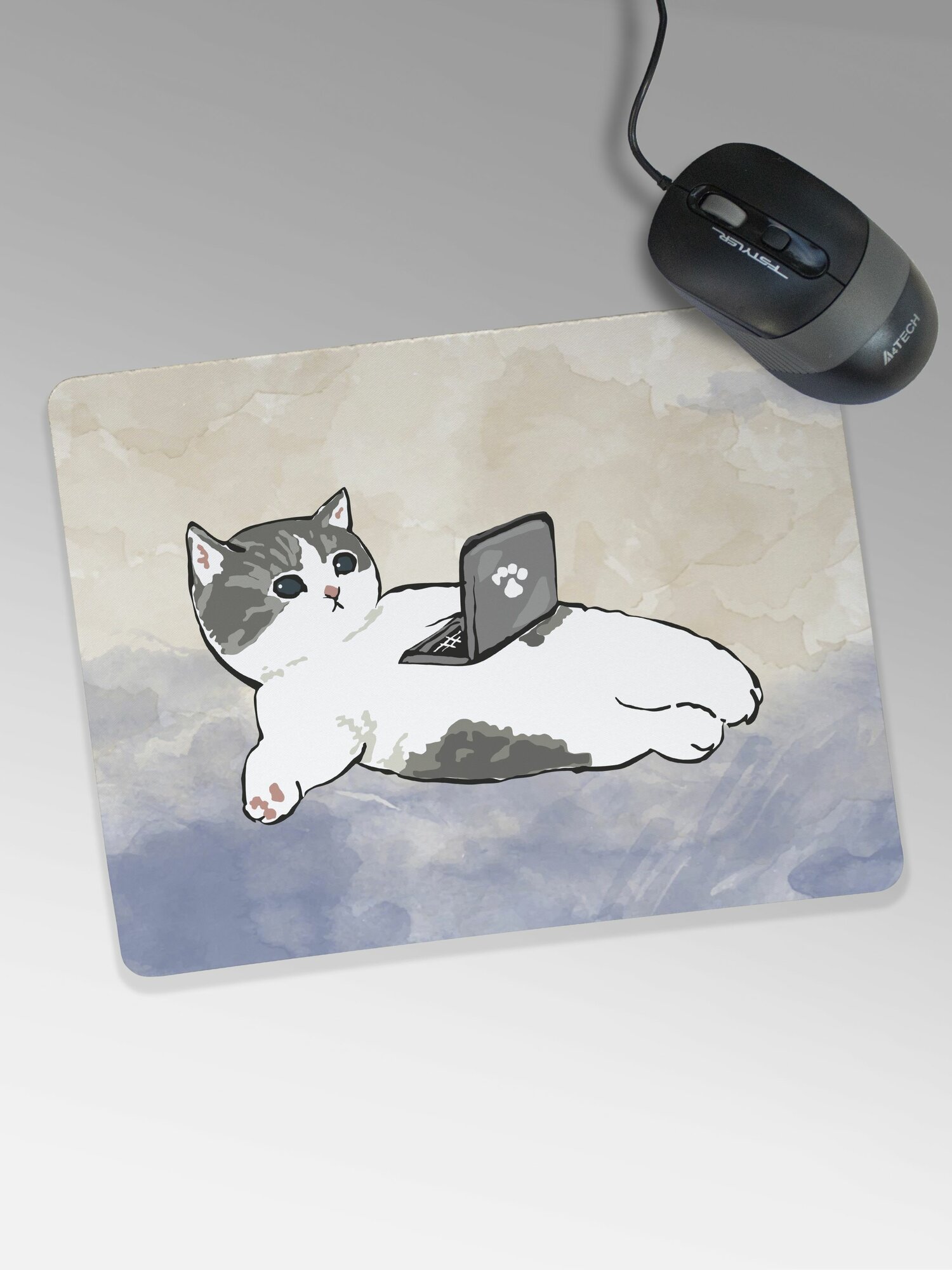 Игровой коврик для мышки большой с котом, 40 x 30 см
