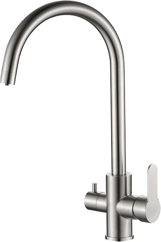 Смеситель для кухни Haiba HB801 с краном для питьевой воды, с поворотным изливом, матовый, однорычажный, нержавеющая сталь, с керамическим картриджем