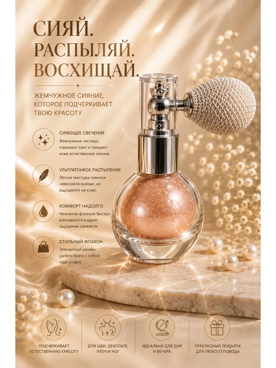 Глиттер-спрей с распылителем Сухая рассыпчатая хайлайтер