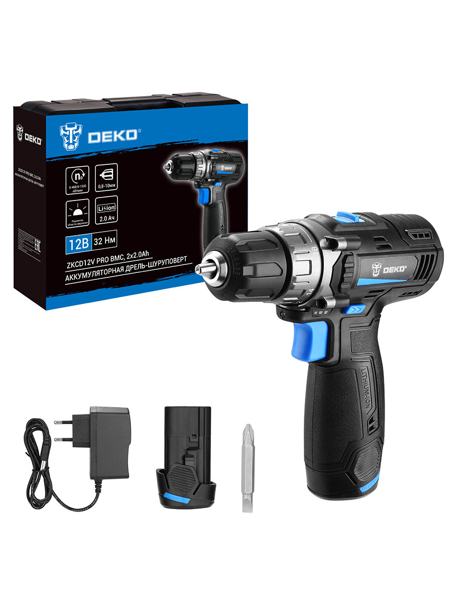 Аккумуляторная дрель-шуруповерт DEKO ZKCD12V PRO в кейсе, 12В, 2х2.0Ач