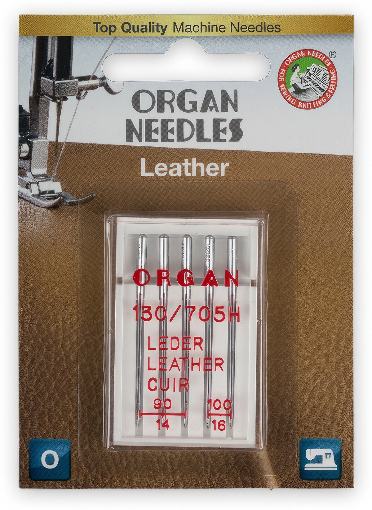 Иглы для быт. шв. машин ORGAN для кожи ассорти 5 шт 5326000BL №90-100