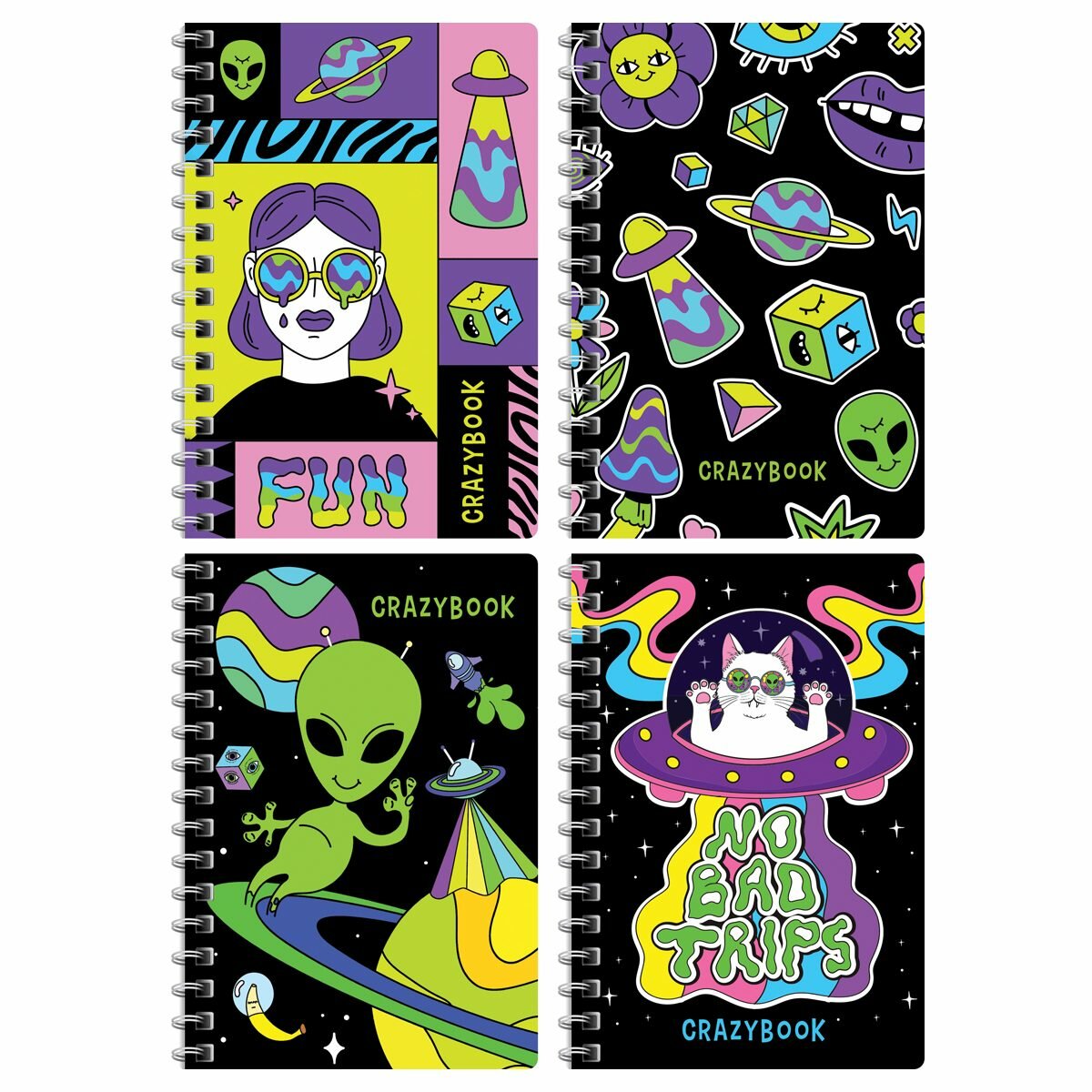 Записная книжка А6 BG "Crazy neon", 80 листов, спираль (ЗК6гр80 12794), 8шт.