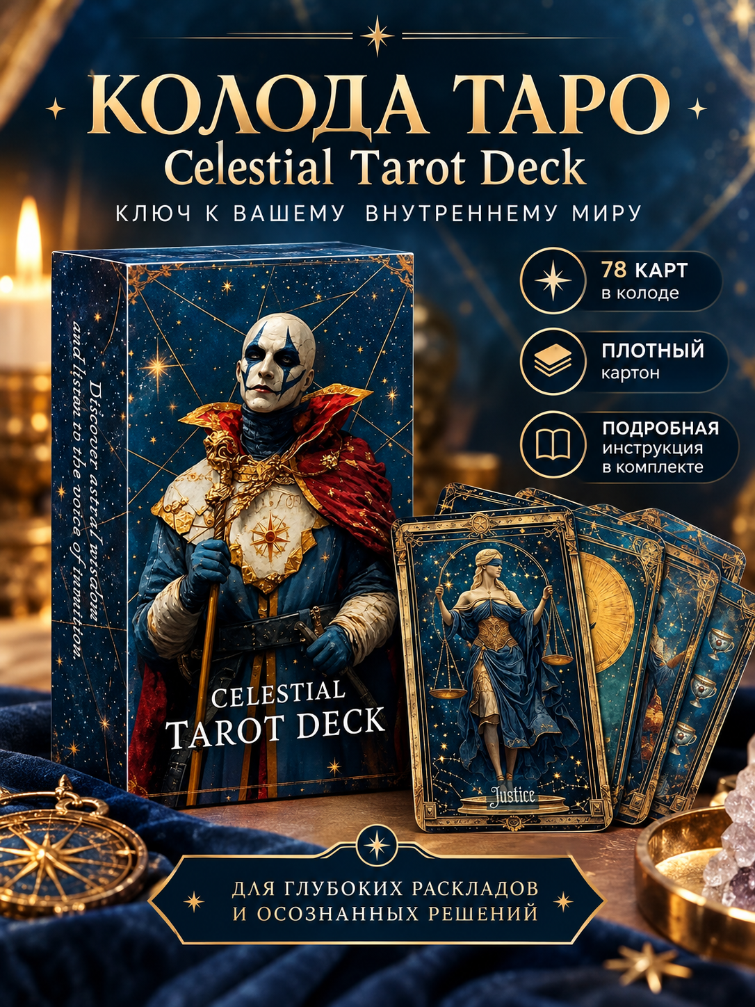 Колода Таро Celestial Tarot Deck, 78 карт с инструкцией, для начинающих и опытных
