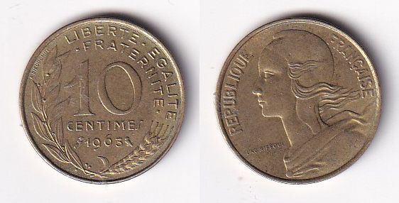 Франция 10 сантимов 1963 год