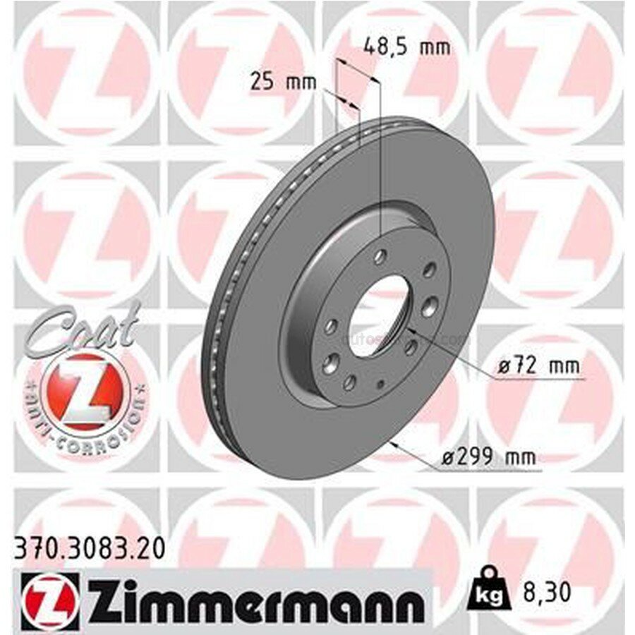 OTTO ZIMMERMANN 370308320 Диск тормозной (цена за 1 шт.)