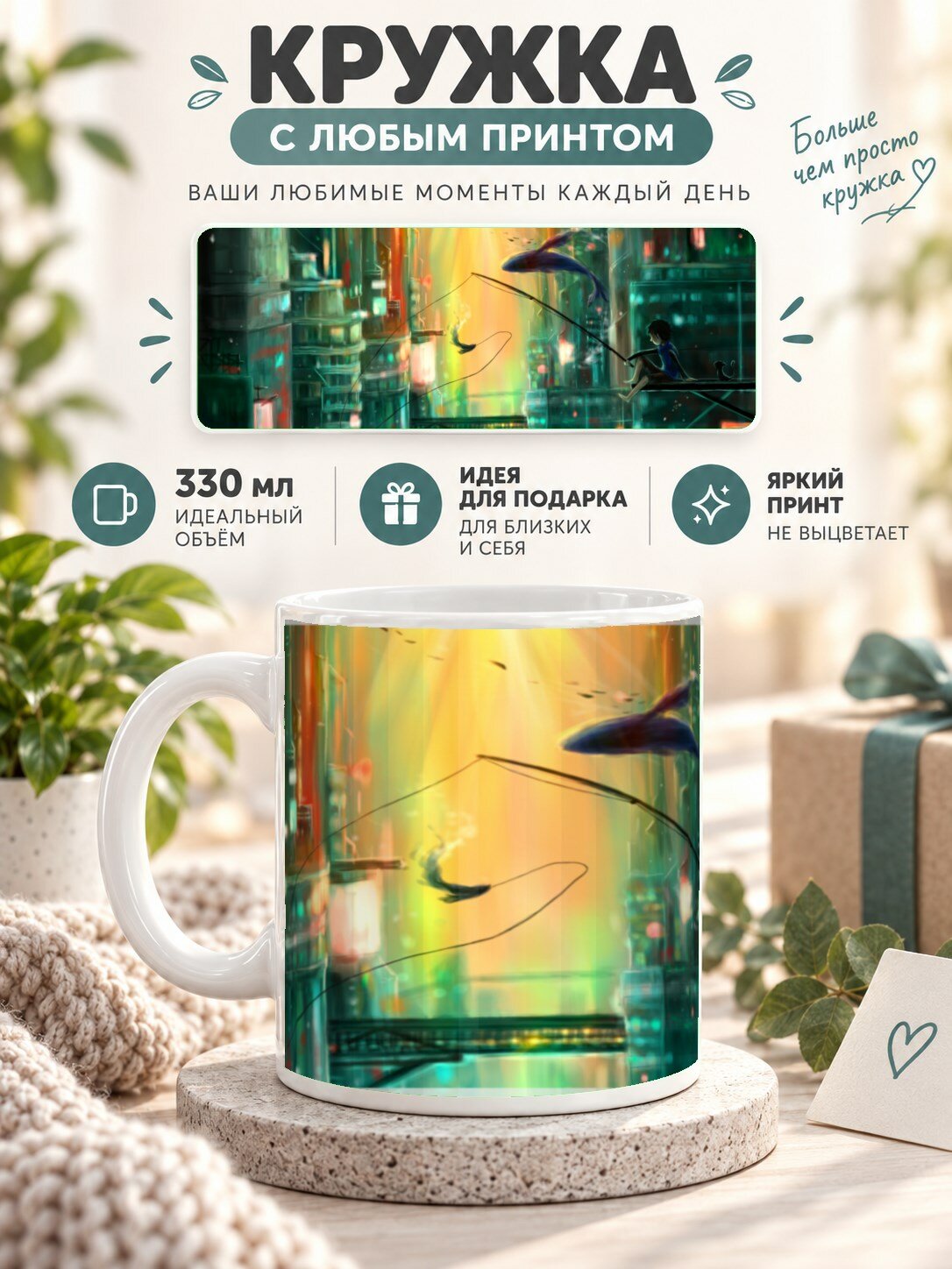 Кружка керамическая MoodRoom 330 мл, глянцевая, для чая и кофе, с принтом моря, UG33028815