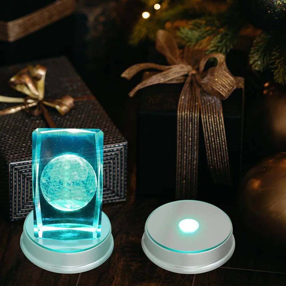 Серебристая led подставка с цветной подсветкой для декора стекла и кристаллов в наборе 4 шт