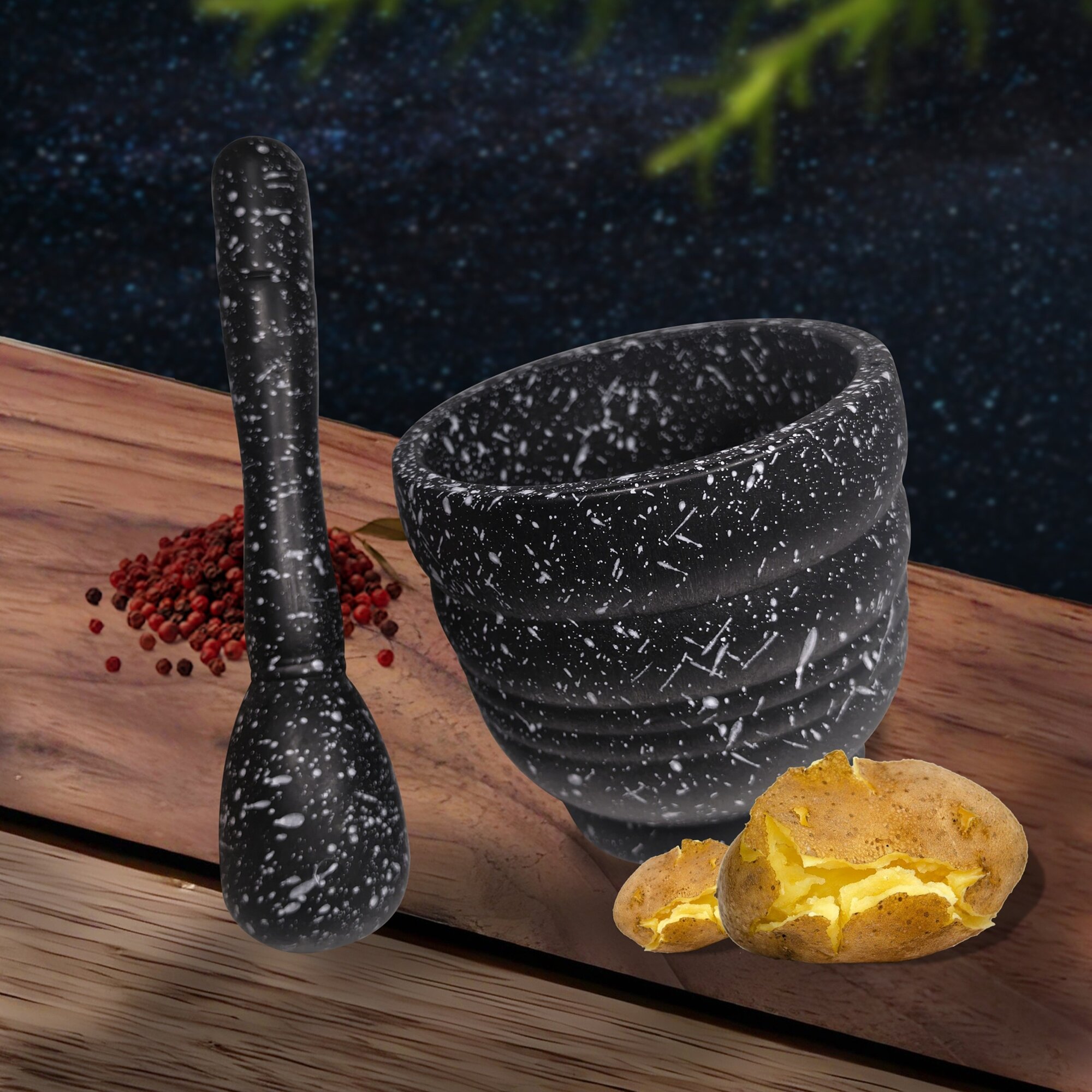 Ступка с пестиком из пластика, черный цвет, с удобной ручкой, для измельчения чеснока, перца и специй