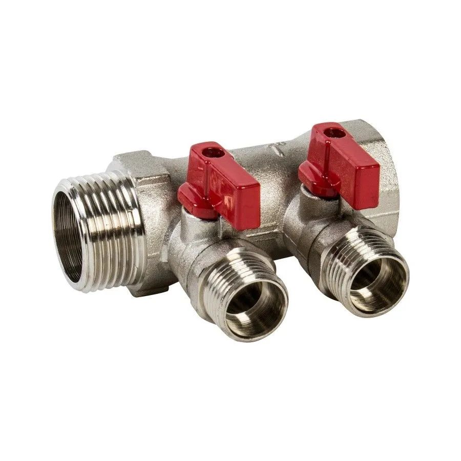Коллектор Valfex с отсекающими кранами, 1"х2 вых. 1/2" нар. (VF.580. N.0602)