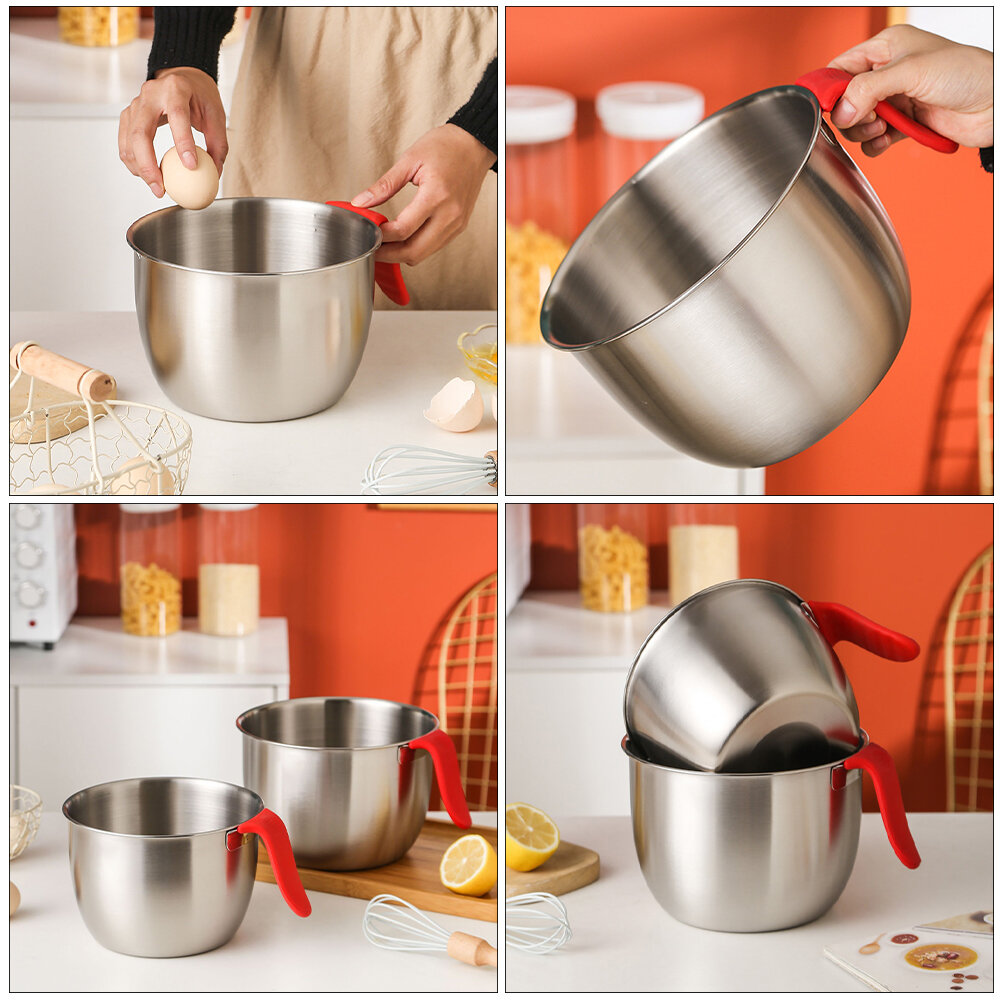 Стальная Миска Для Приготовления Салатов С Ручкой Объём 19X19X13Cm