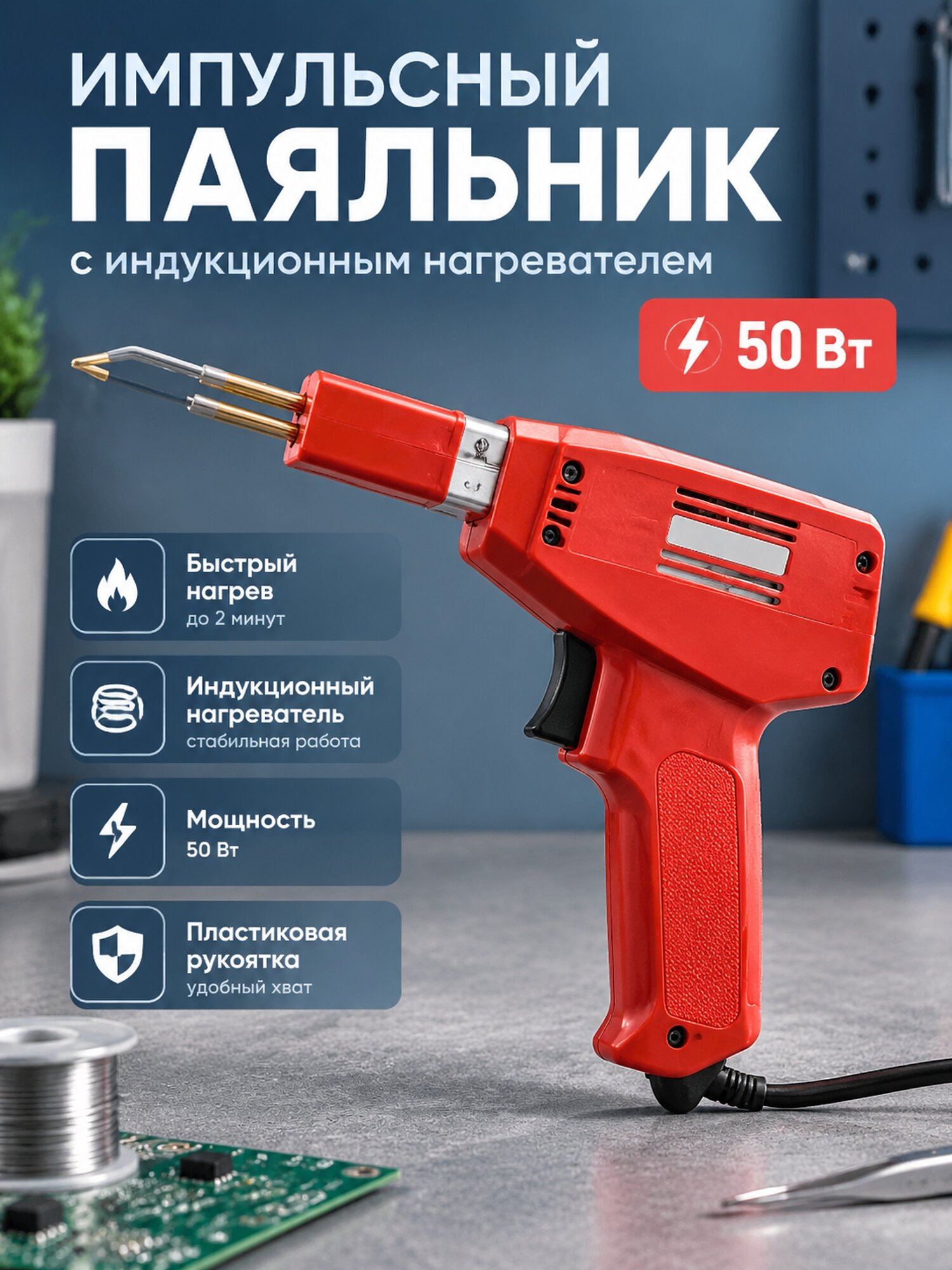 Импульсный паяльник с индукционным нагревателем, 50 Вт