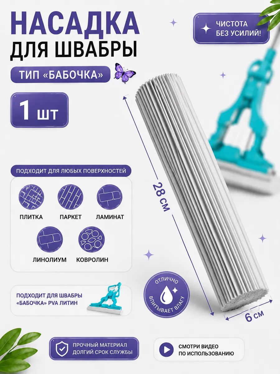 Швабра впитывающая насадок 2 шт пва темно-серый, Артикул: 5212753373