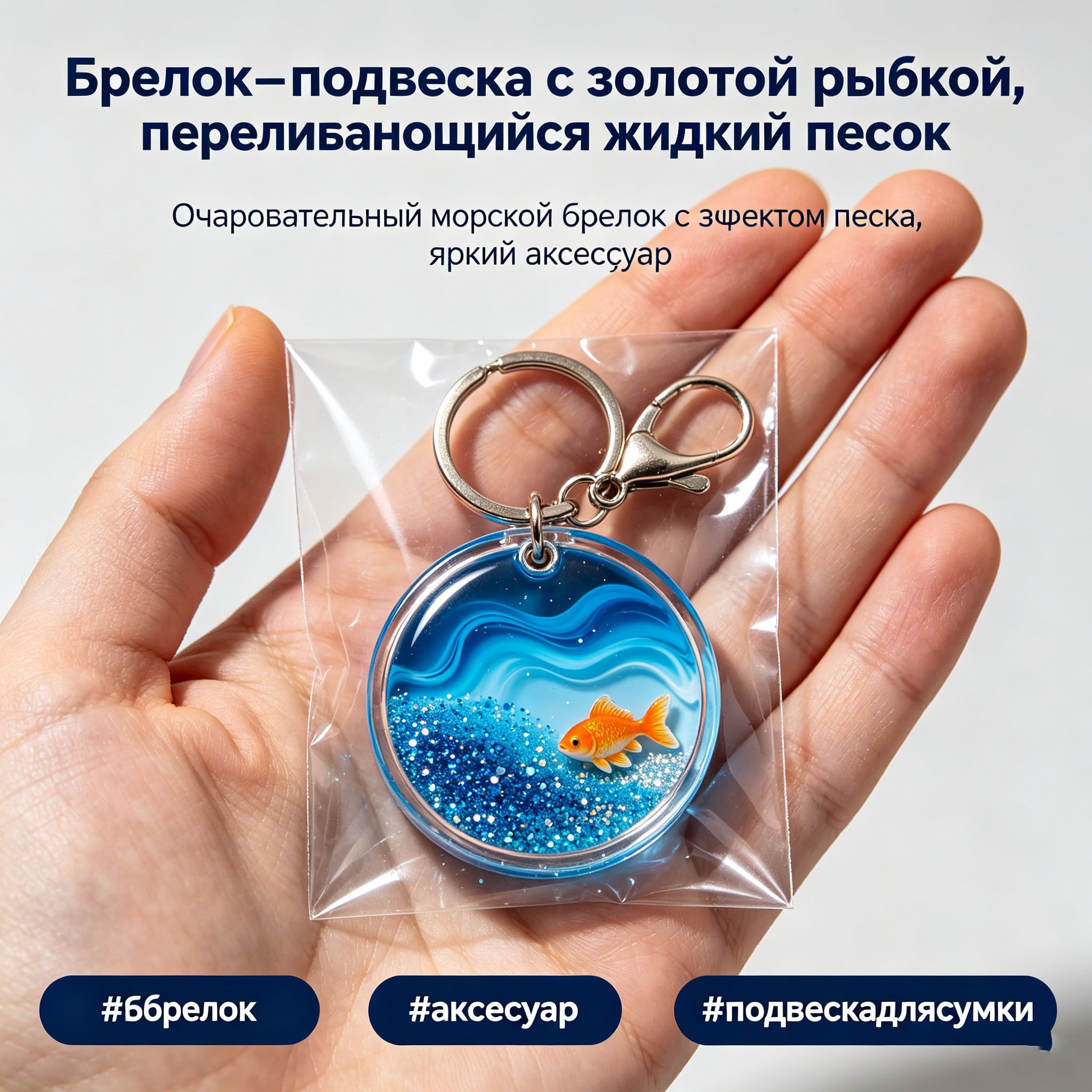 Игрушка-антистресс "Морская планета" золотая рыбка с блёстками! Отличная мялка для рук и стильный брелок на сумку.