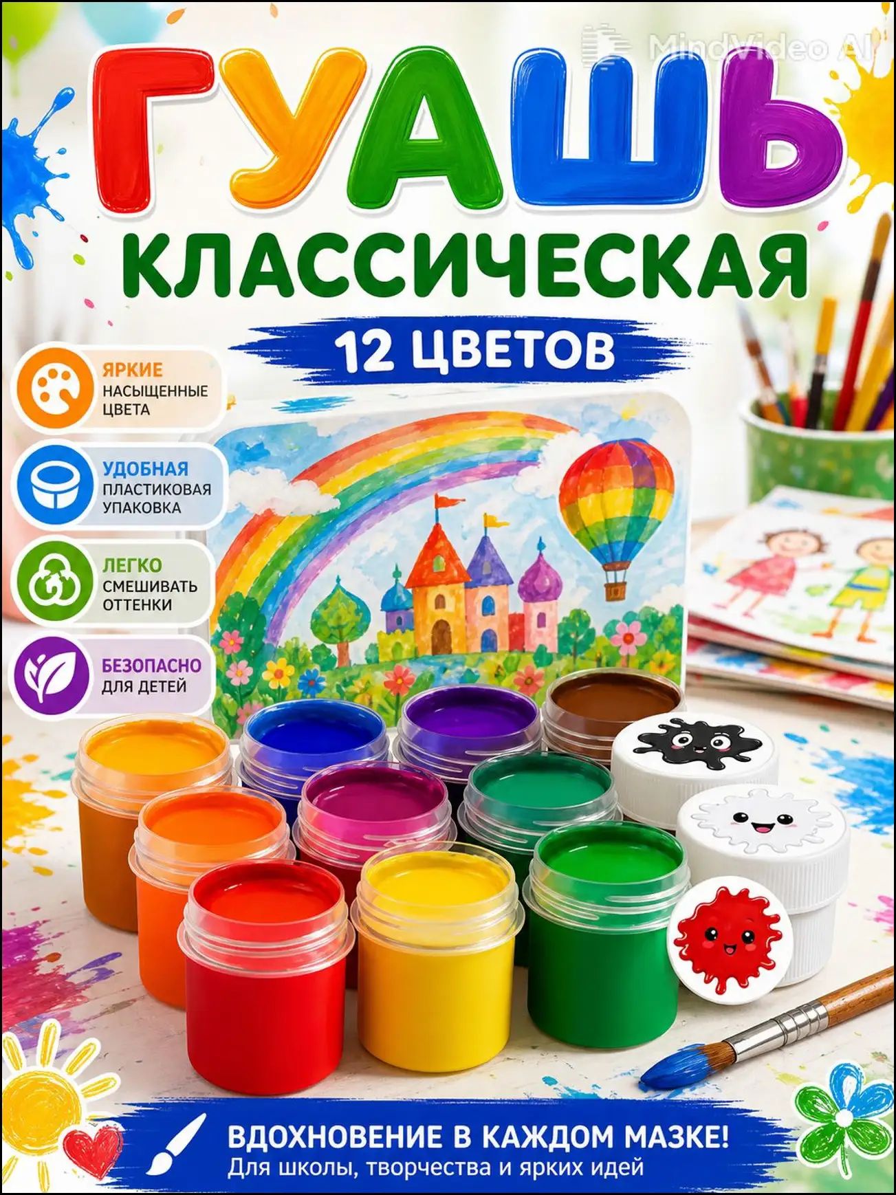 Гуашь 12 шт, 2 мл./ 48 г.