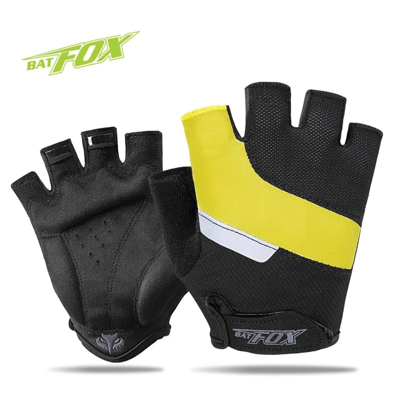 BATFOX Мtb перчатки мужские полупальцевые полиэстер Черный, M, F566-yellow