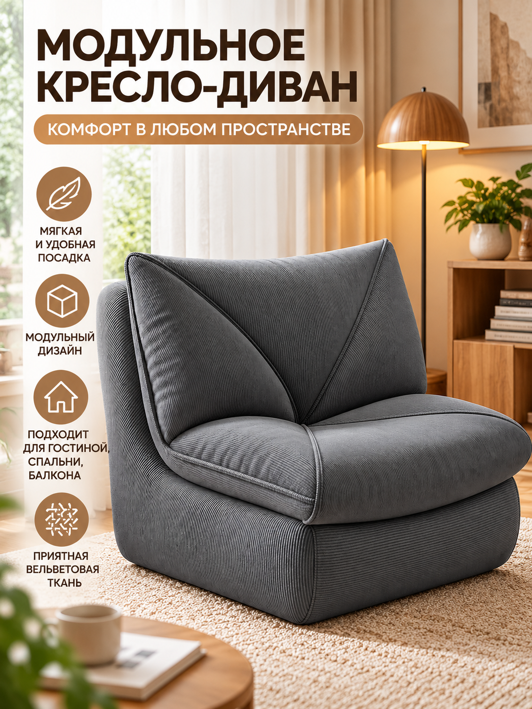 Модульный диван-кресло, мягкий, для гостиной, спальни, балкона и отдыха