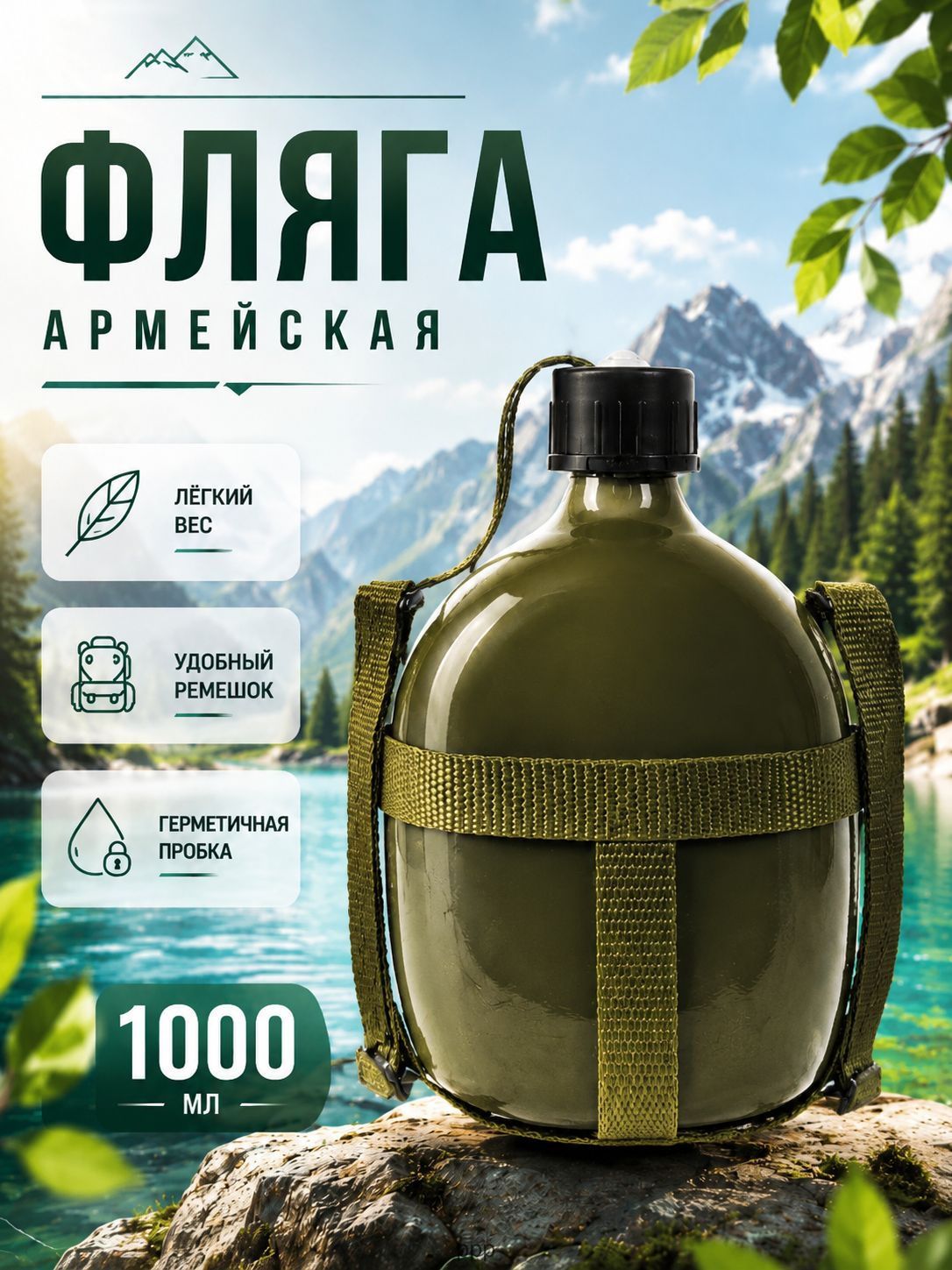 Фляга 1000 мл, зеленый