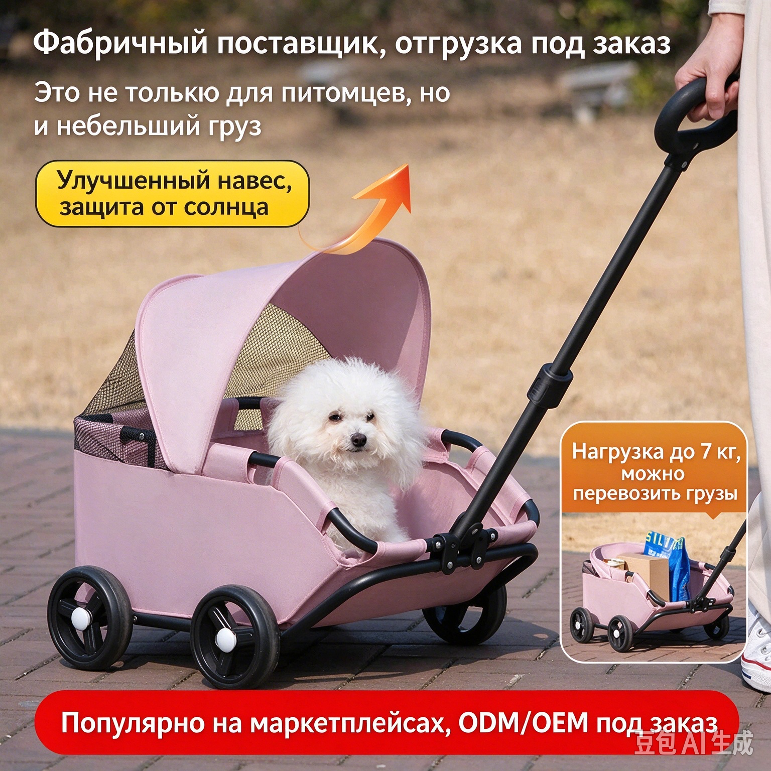 Складная коляска для мелких собак и кошек MINI09, серая, Каркас из углеродистой стали, Размеры 58x36x15 см