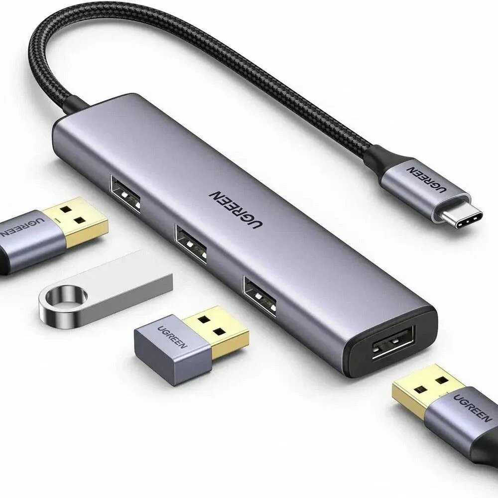 USB-Хаб UGREEN CM473 (20841) USB-C to 4*USB 3.0 Hub. Цвет: серый