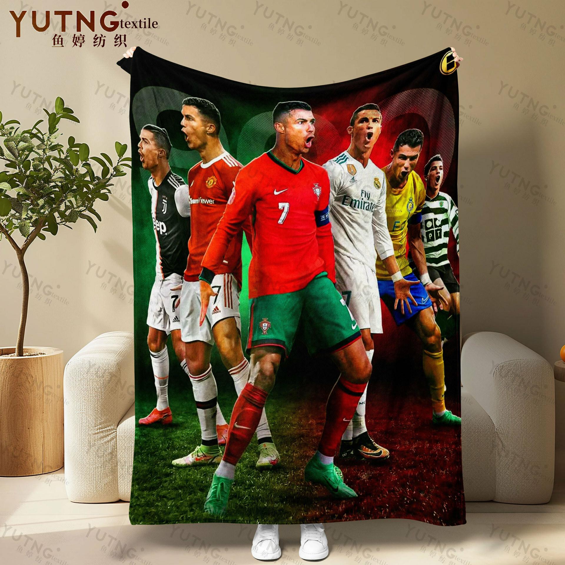Плед из фланели CR7 Криштиану Роналду 2026 ЧМ по футболу Португалия, футбольный плед, теплый плед для отдыха в офисе