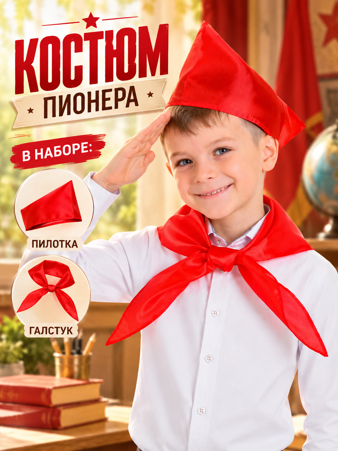 Набор пионерский Галстук Страна Карнавалия, пилотка, красный 100%п/э