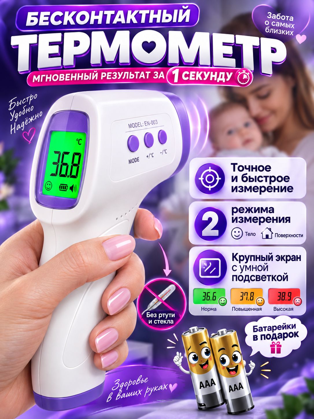 Термометр бесконтактный, медицинский, градусник электронный