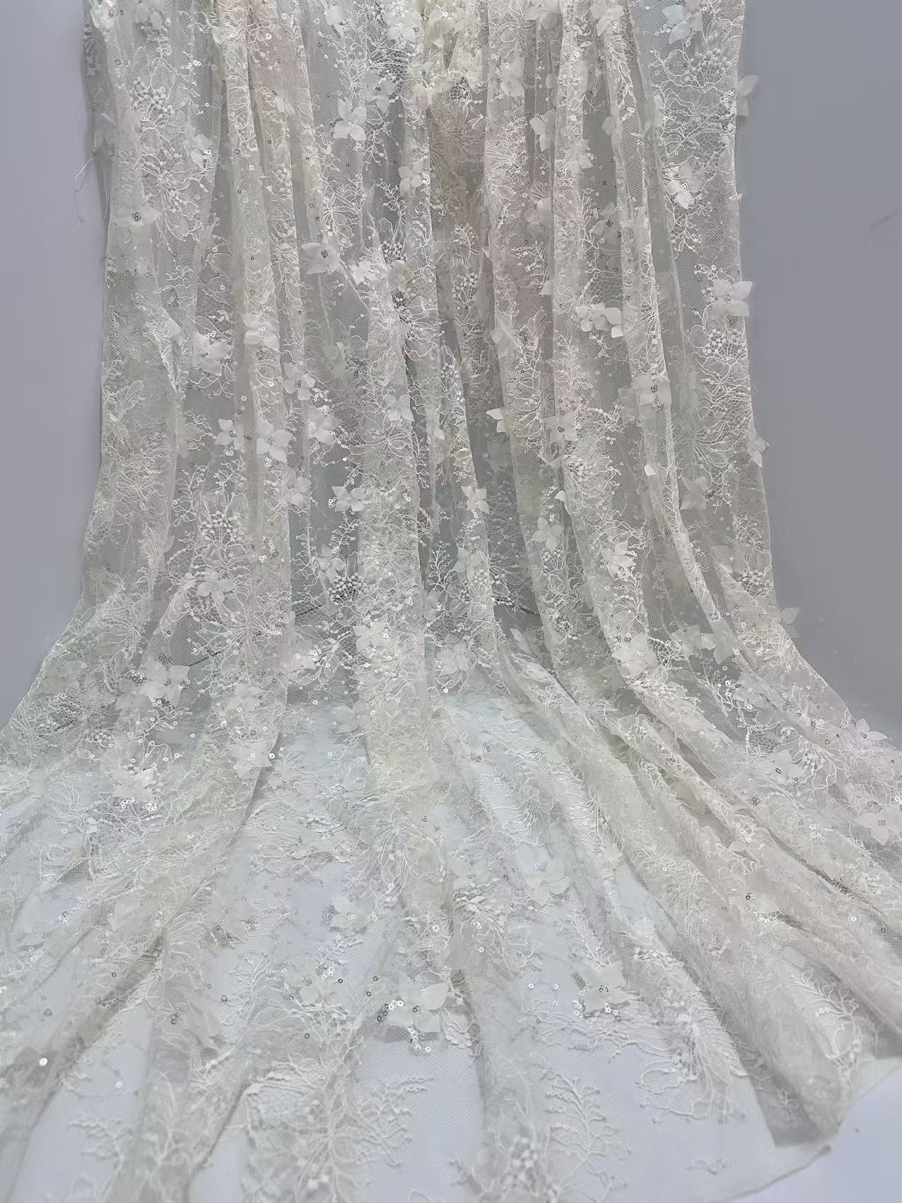 Ткань для платья с 3D аппликацией, кружевной оборкой, вышивкой, четырехлистным клевером, бисером, абрикосовый
