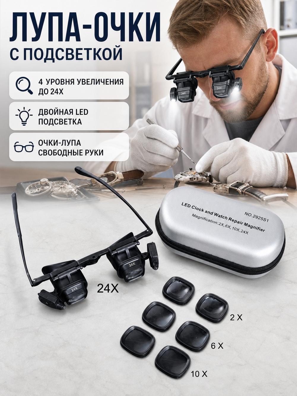 Налобная лупа с увеличением 24x, портативная, для ремонта