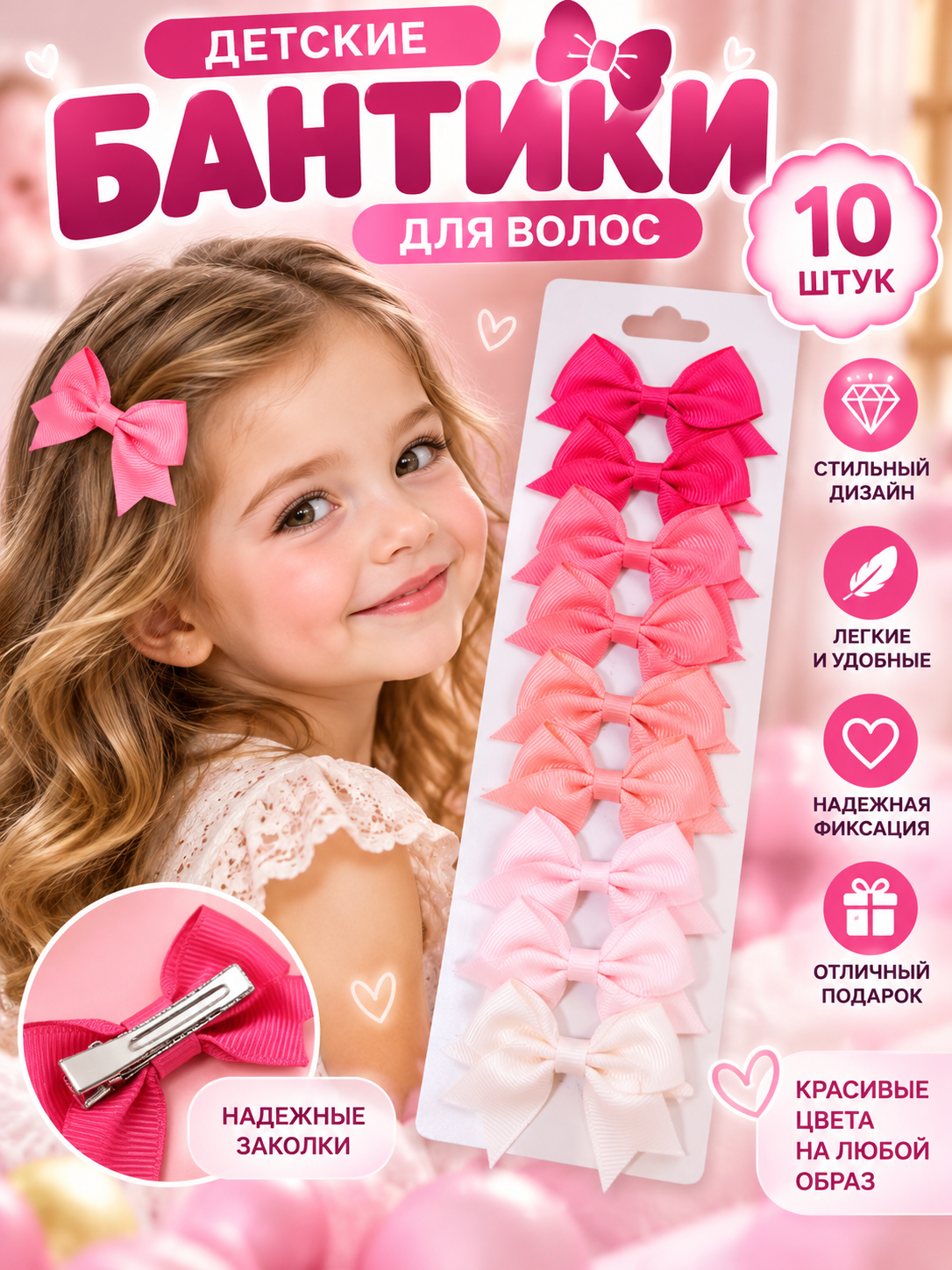 Baby Hair Accessories Комплект бантики заколочки для волос 10 шт. FJ002-1