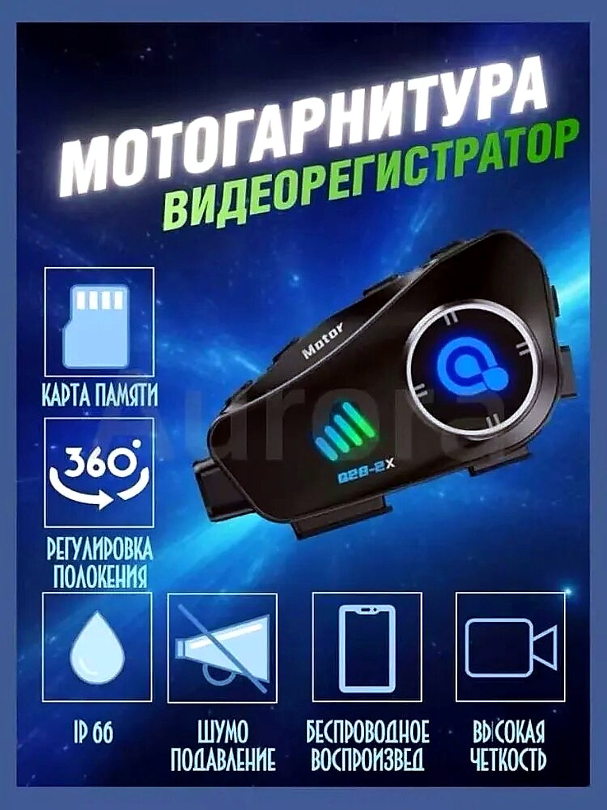 Беспроводная мотогарнитура Q28-2X HD камерой и интеркомом, 13.6x10.4x7.8 см