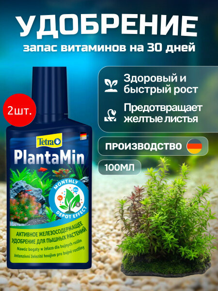 Tetra PlantaMin 200 мл (2 упаковки по 100 мл) жидкое удобрение с Fe и микроэлементами. Тетра ПлантаМин