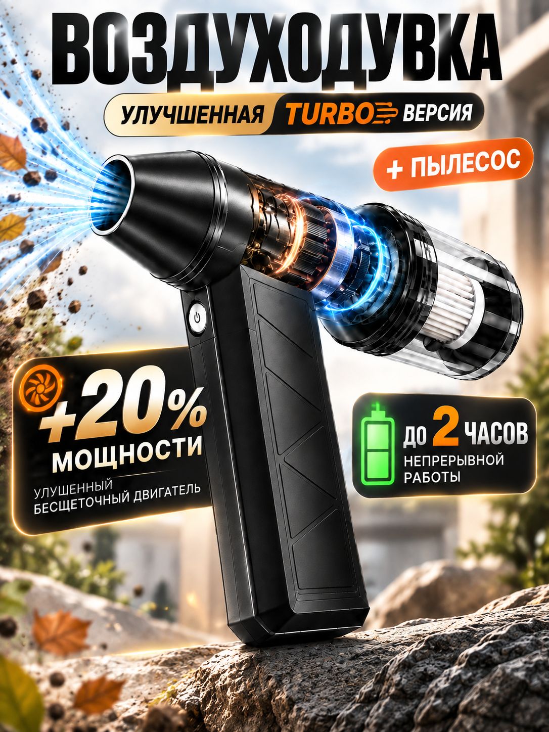 Воздуходувка аккумуляторная мощная/ воздуходувка для компьютера / ветродуйка аккумуляторная