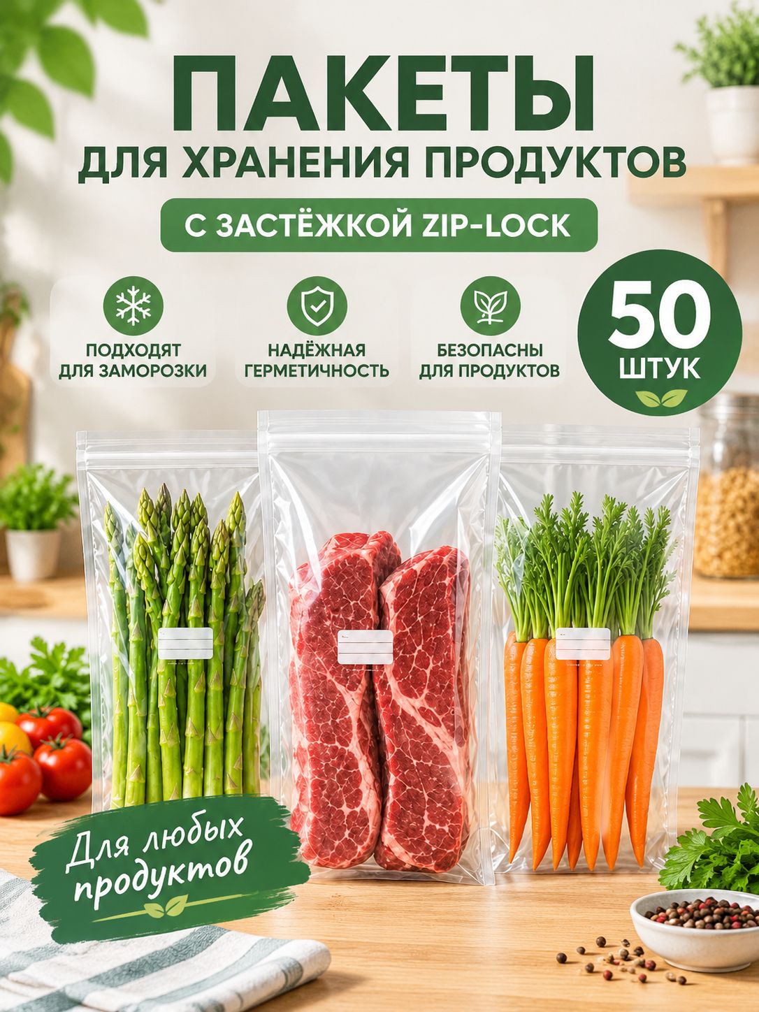 Пакет для продуктов 12X31 см, 50 шт
