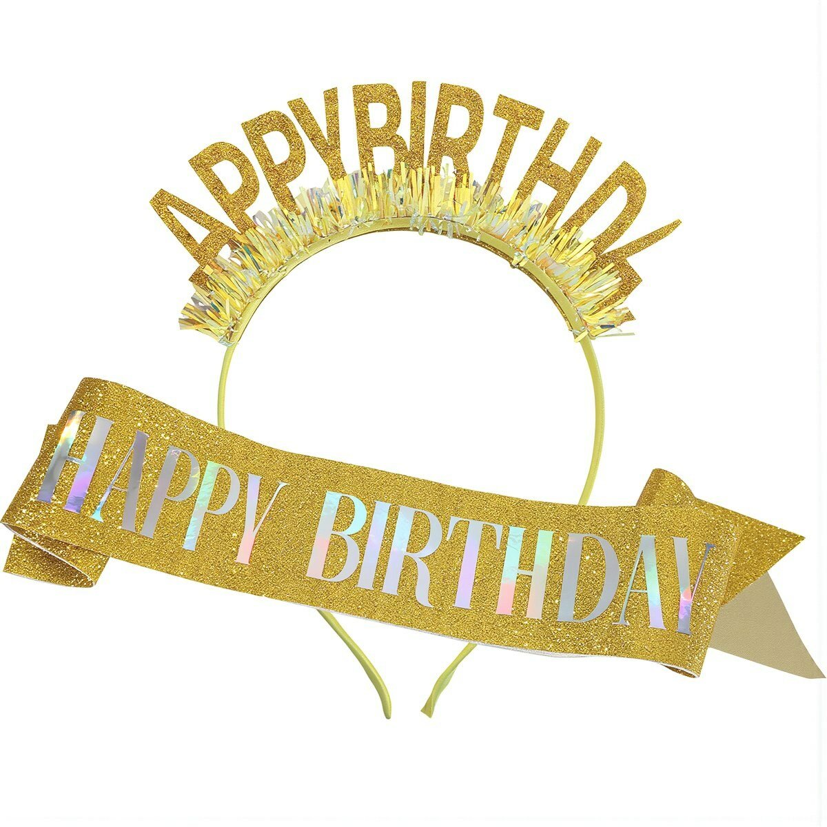 Аксессуары для праздничной вечеринки декоративный набор ободок и пояс HAPPY BIRTHDAY блестящий для фотозоны на день рождения