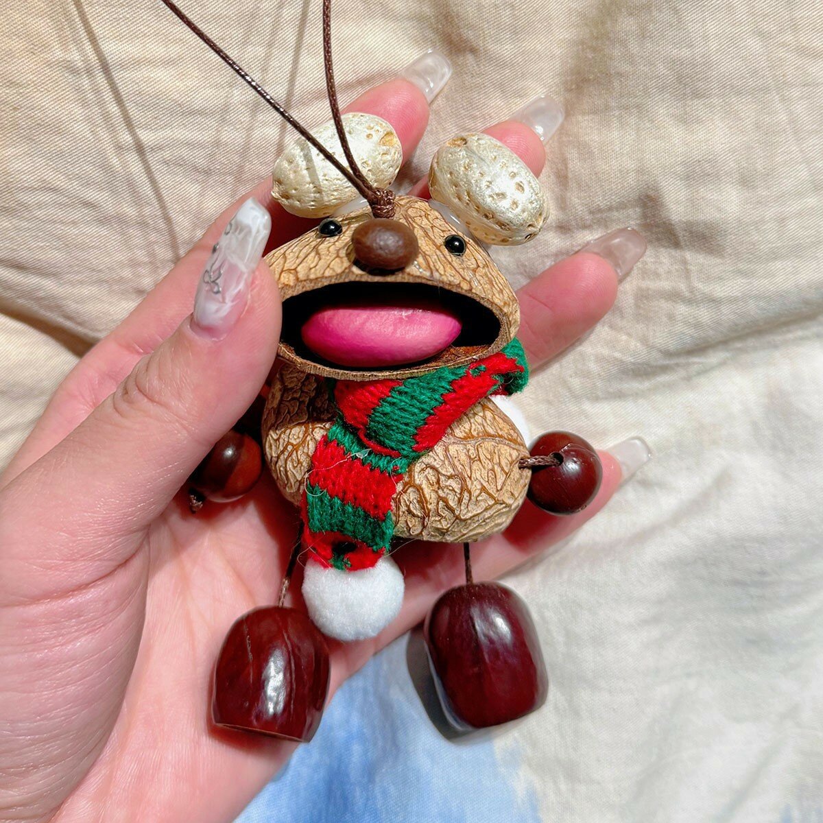 Кулон из скорлупы, милая подвеска для сумки, плюшевый брелок, поделка своими руками, подарок, Красно-Зеленый Шарф