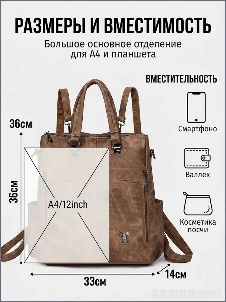 Рюкзак женский городской молочного голубого цвета из искусственной кожи, с отделением для ноутбука — фото 1