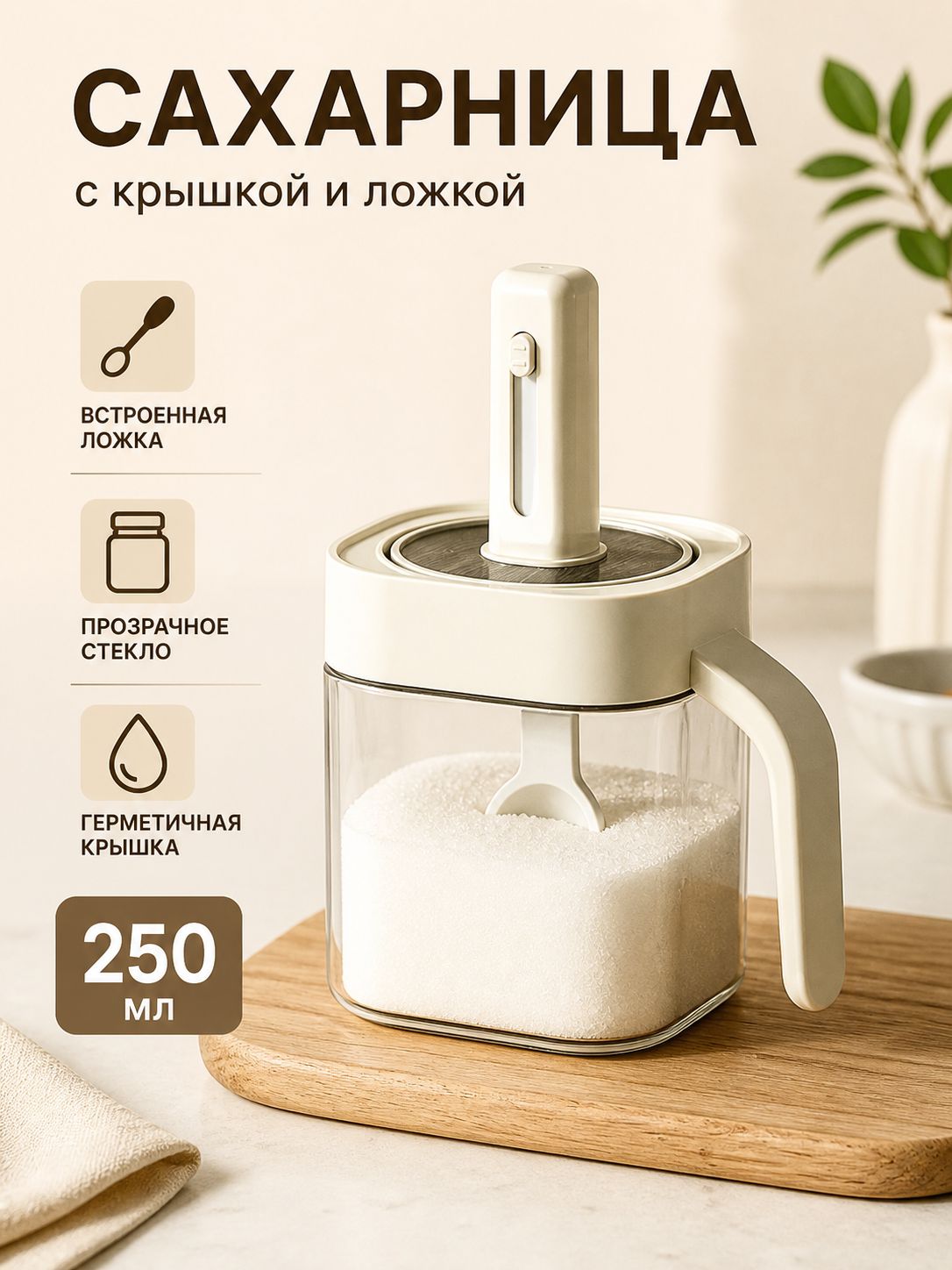 Сахарница 250 мл 1 шт цвет бежевый