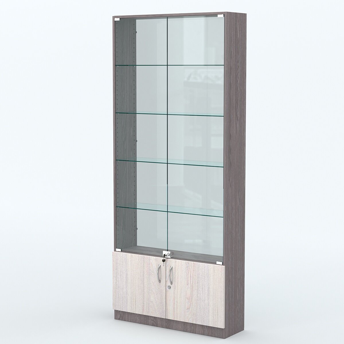 Торговая витрина с 4-мя полками 250x900 мм серии NEXT-4 №11-1 (З/C - стекло), Ясень Анкор темный + Ясень Анкор светлый