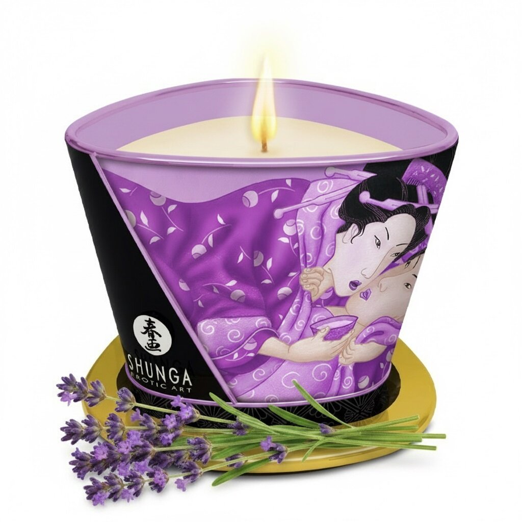 Массажное аромамасло в виде свечи Shunga Sensation Lavender, Лаванда, 170 мл