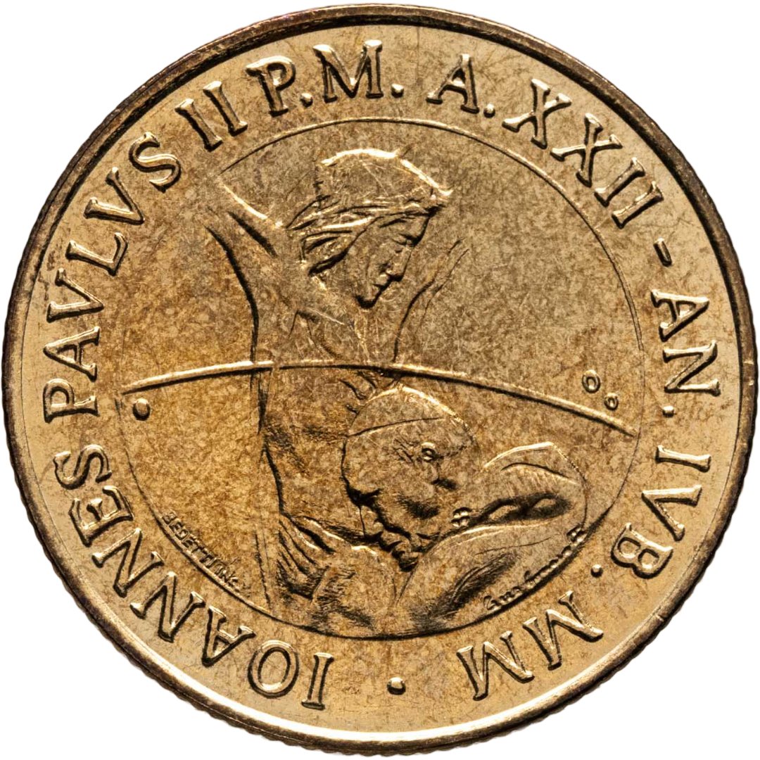 Ватикан 200 лир lire 2000, Латунь, в сохранности UNC