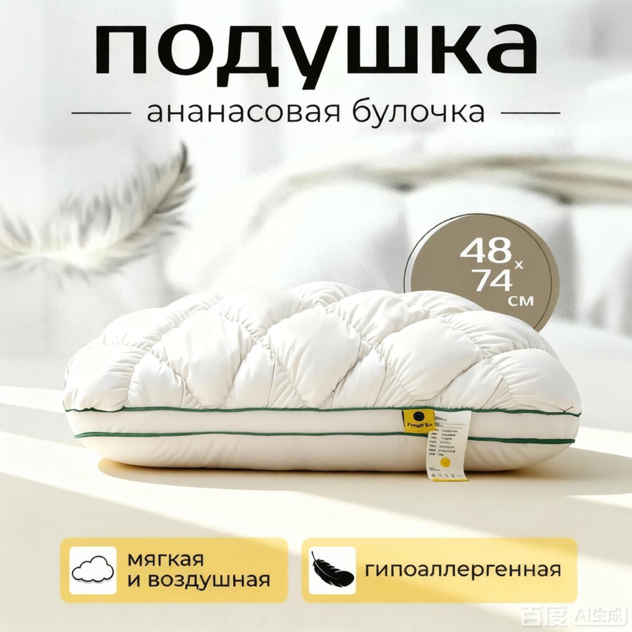 Подушка pineapple, Объемное полиэфирное волокно, Полиэфирное волокно, 48x74 см