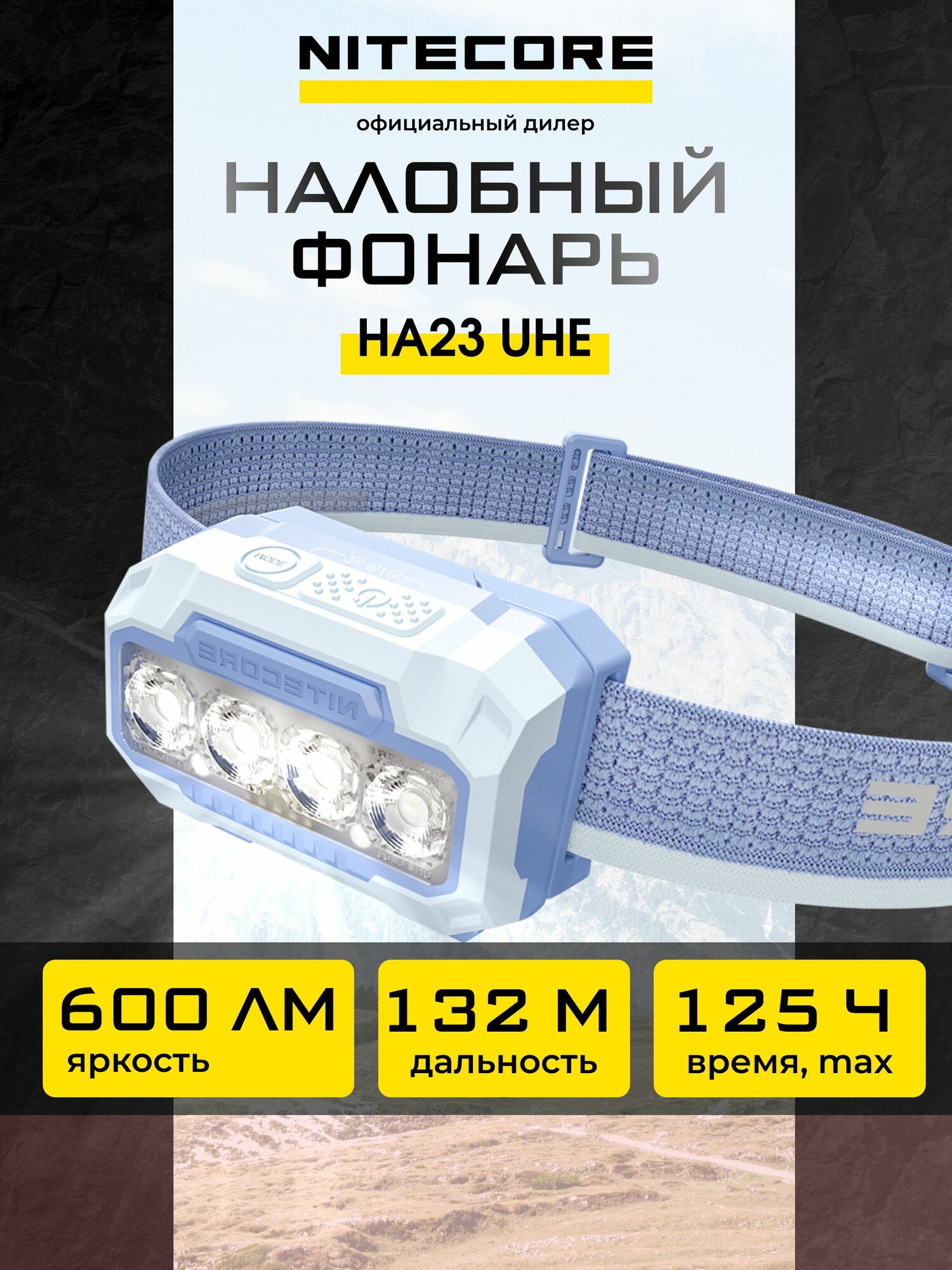 3418 Налобный фонарь светодиодный Nitecore HA23 UHE/MCT Blue, фонарик налобный мощный